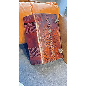 Cure De Bolso 560 Pages Large Leather Journal - Seven Chakra Diary Notebook With Stones Book Of Shadows Sketchbook Handmade Writing Notebook-7X10 Inches, Brown