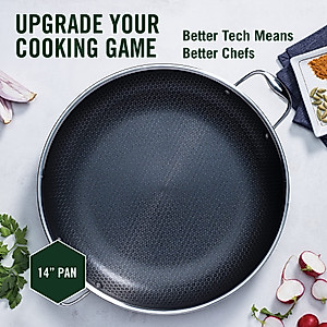 HexClad 4 Piece Hybrid Stainless Steel Cookware Set - 14 Inch Wok and14 Inch Frying Pan with Lid, Stay Cool Handles, Dishwasher and Oven Safe, Non-Stick