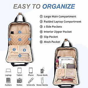 Kasqo Backpack for Women Men, 15.6" Large Capacity Water Resistant Laptop Bookbag Fashion School Bag with USB Charging Port for College Travel Work, Black