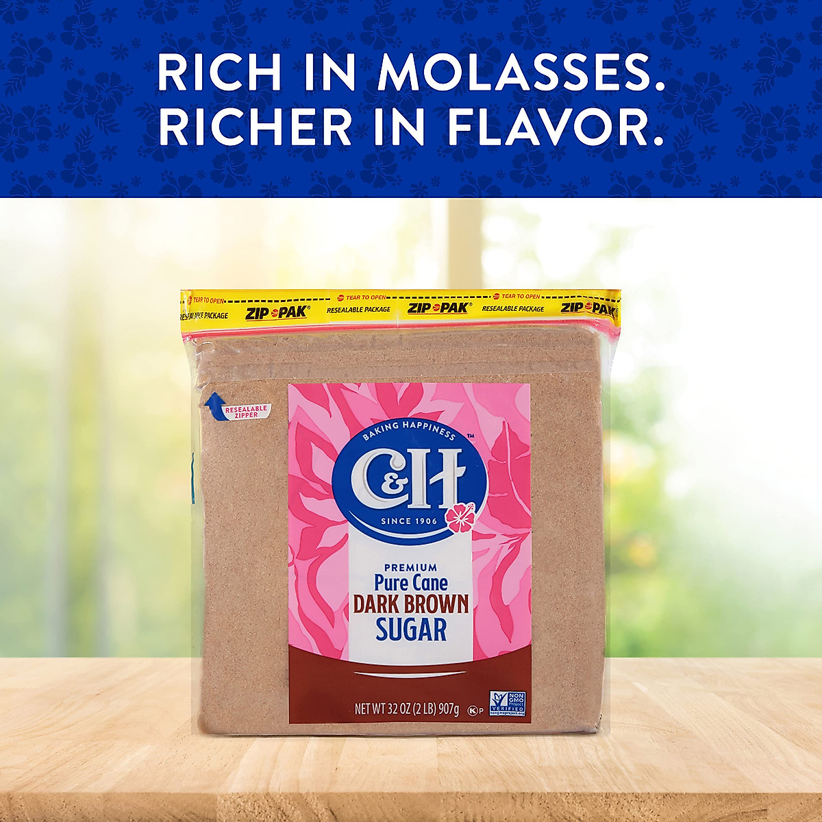 C&H® Dark Brown Sugar, 2 lb Zipper Bag C&H® Brown Sugar (Pack of 2)