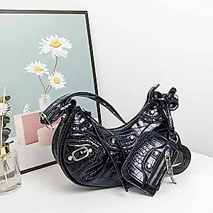 Women Punk Style Rivet Satchels Handbags Crocodile Pattern Leather Crossbody Bags With Mirror And Card Hobo Bags