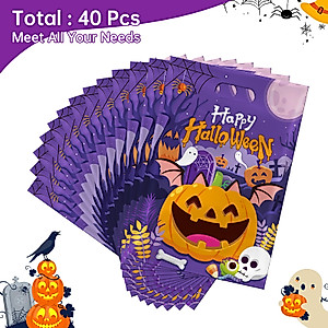 40 Pcs Happy Halloween Treat Bags with Handles-Trick or Treat Halloween Goodie Bags for Kids, Cute Ghost Pumpkin Halloween Plastic Candy Goody Gift Bags for Halloween Party Decorations Supplies Favors