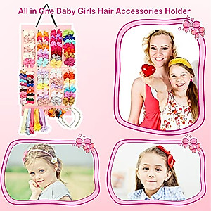 Hair Bows Holder w/Large Capacity, Hair Clips Storage Hanger w/ 16 Ribbons, Hair Bows Organizer, Baby Hair Accessory Storage Display w/Sturdy Rope, Wall Hanging for Girl Room, Baby Nursery Decors