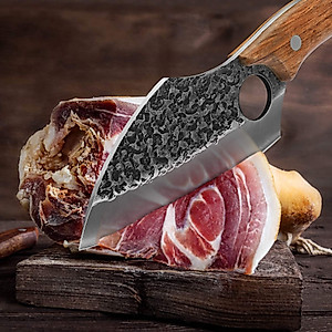 XYJ 6 inch Boning Knife Full Tang Handmade Forging Carving Knife 4Cr13 Stainless Steel Blade with Soft Leather Sleeves for Carrying Out