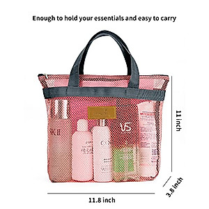 TOPASION Mesh Shower Caddy Bag Portable Hanging Toiletry and Bath Organizer with Zipper for Travel, Swimming, Gym, Camping, College Dorms, Beach (Pink)