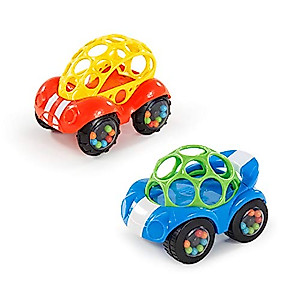 Oball Easy Grasp Rattle & Roll BPA-Free Push Car Infant Crawling Toy and Teether, 1 Pack, Age 3 Months and up, Color May Vary
