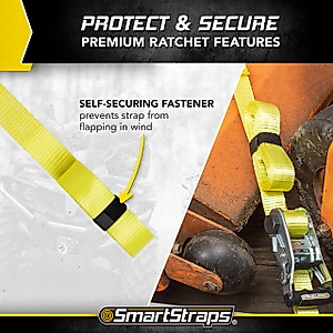 SmartStraps 14’ Ratchet Straps, 2 Pack –5,000lbs Break Strength, 1,667lbs Safe Work Load –Commercial Tie Down Straps for Heavy Duty Cargo, Haul Equipment and Vehicles