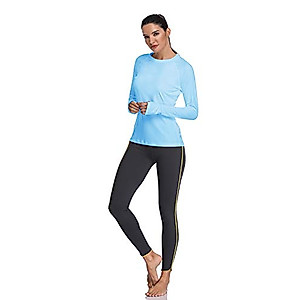 HISKYWIN Women's UPF 50+ Sun Protection Long Sleeve Shirts Outdoor Hiking Fishing Tops HF103- Blue-M