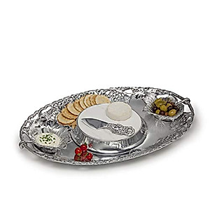 Arthur Court Designs Aluminum Grape 5-Piece Entertainment Cheese Chip and Dip Tray - Two Bowls, Spreader, Marble, Tray 20 inch x 13 inch