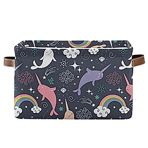 xigua Narwhal Pattern Storage Bin for Toy Storage Basket Dirty Clothes Sundries Office Home Closet Organizer Shelf Cube Box Waterproof Laundry Basket