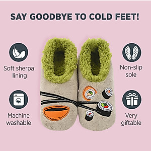 Snoozies Pairable Slipper Socks - Funny House Slippers for Women, Non-Slip Fuzzy Slipper Socks - Sushi -X- Large