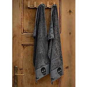 Skullistic Gothic Skull Embroidery Hand Towel 2pcs Set, 100% Cotton | Decorative Bathroom Towel for Hands & Face, Halloween Decor