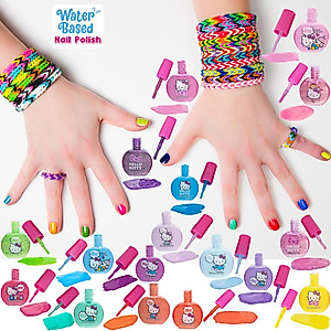 Hello Kitty Non-Toxic Water-Based Peel-Off Nail Polish Set with Glittery, Shimmery & Opaque Colors for Girl Kids Ages 3+, Perfect for Parties, Sleepovers & Makeovers, 18 Pcs
