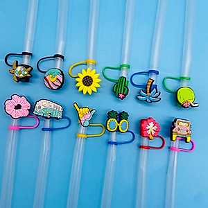 12PCS Straw Cover Cap, Cute Summer Straw Cover for Stanley 30&40 Oz Tumbler, Straw Topper for Stanley Cup in different Shapes,Straw Protectors Drinking Straw Caps for 10 mm Straws