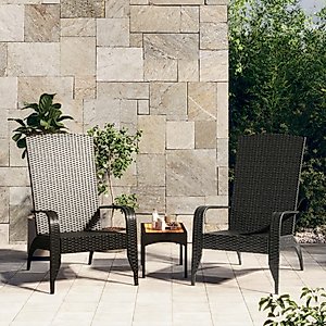 Tidyard Patio Adirondack Chair Black Poly Rattan Outdoor Fire Pit Chair Wooden Garden Armchair for Porch Pool Lawn Deck Backyard Balcony Outdoor