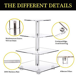 YestBuy 4 Tier Cupcake Stand Acrylic Tower Display with LED Light Premium Holder Dessert Tree Tower for Birthday Cady Bar Décor Weddings, Parties Events (Yellow Light)