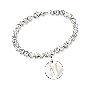 Ross-Simons Single Initial Disc Charm - Italian 6mm Sterling Silver Bead Bracelet 7 inches