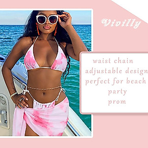 Vivilly Pearl Waist Chain Gold Simple Belly Chains Beach Waist Jewelry Accessories for Women and Girls (Gold)