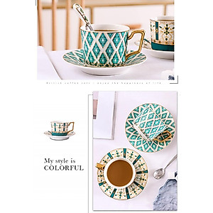 Coffee Cup Gift Box with Gold Trim Tea Cup Saucer Spoon Set Ceramic Coffee Cups British Coffee Cups for Coffee Drinks Latte Tea (Pattern 1 Suit of 2(With Pack))