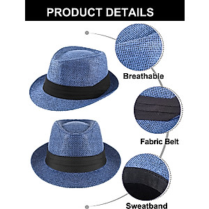4 Pieces Straw Hats for Men Women Summer Panama Short Brim Hat with Black Band (Retro Style)