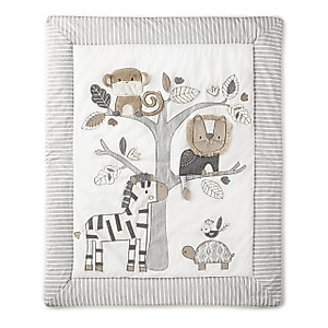 Levtex Baby - Kenya Baby Bed Set - Grey and Taupe - Jungle Animal - 5 Piece Set Includes Reversible Quilt, Fitted Sheet, Dust Ruffle, Hamper, Wall Decals