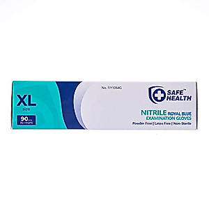 Safe Health Blue Nitrile Exam Gloves, 90-Count S M L XL, 3.5 Mil Free of Powder-Latex, Disposable-Textured, Clinic-Office-Daily, Medical, First-Aid, Clinics, Extra-large (Xl) Box 90, FIY1064G