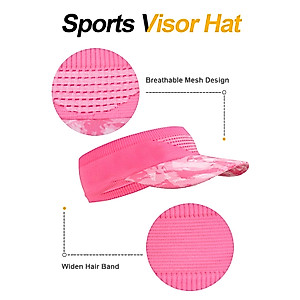 WRELS Visor Sun Hat for Kids Women Men,Adjustable Packable Sports Cap with Sweatband(46-60cm) (#B-Rose Red)