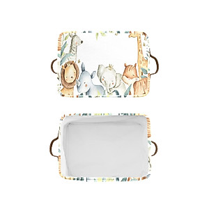 Safari Lion Elephant Fox Personalized Storage Bins Basket Cubic Organizer with Durable Handle for Shelves Wardrobe Nursery Toy 1 Pack