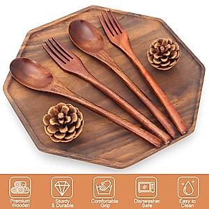 12 Pieces Wooden Forks and Spoons for Eating Utensil Set Lunch Wooden Cutlery Japanese Silverware Sets Flatware Reusable Bamboo Utensils Korean Wooden Spoon Fork Set