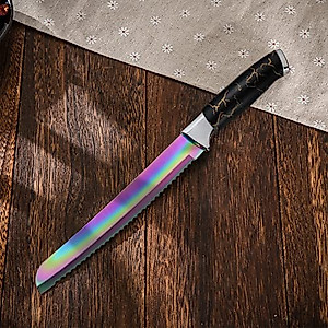 Rainbow Knife Set, Non Stick Kitchen Knives Set with Acrylic Block, 6 Piece Stainless Steel Knives, Marbling Handle Chef Quality for Home & Pro Use, Best Gift (Black Handle)