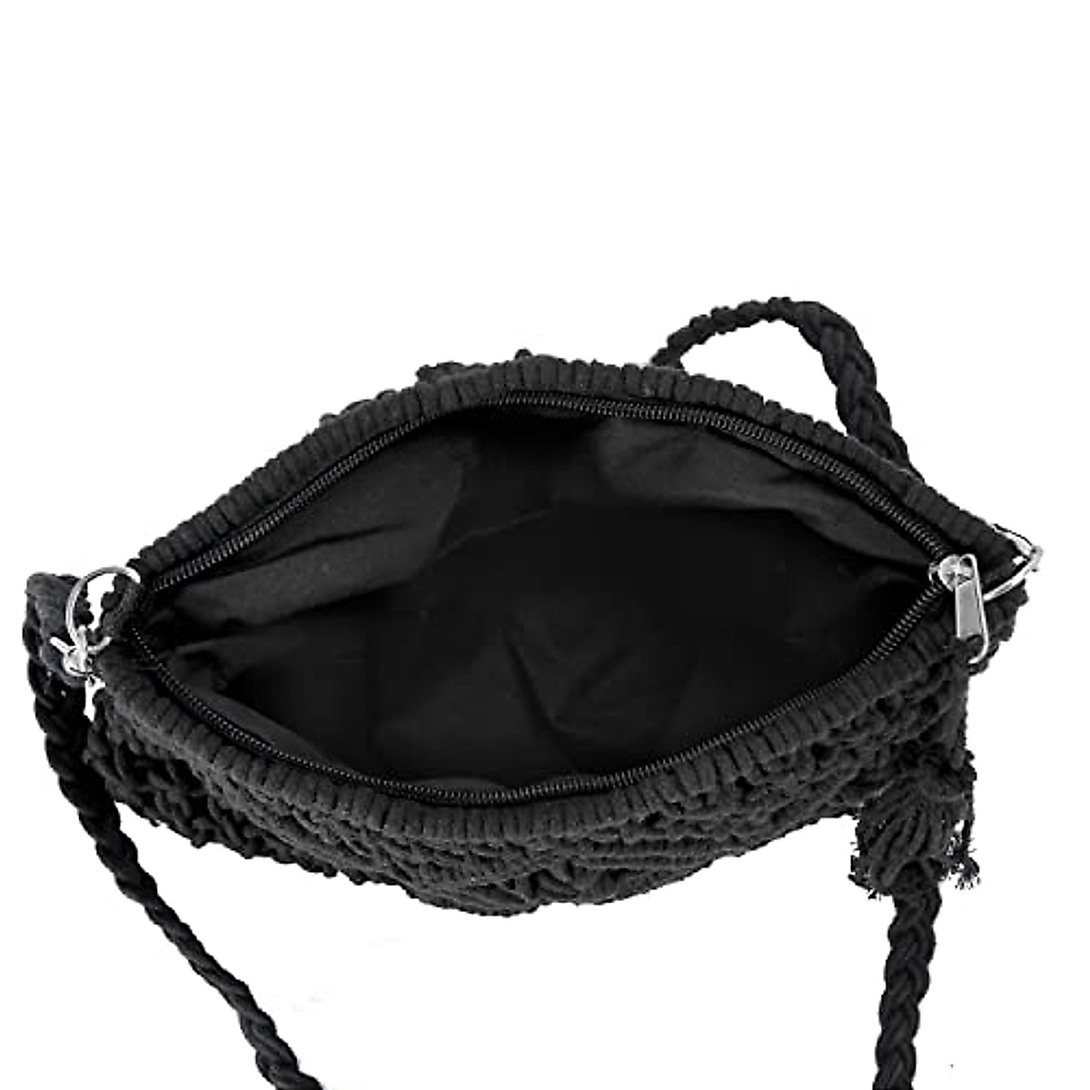 AZWBAG Straw Crossbody Bag for women tassel handmade shoulder bag Casual Beach Summer Beach Envelope Clutch Straws Wallet (Black)