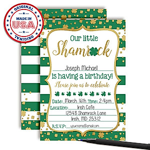 Our Little Shamrock St. Patrick’s Day Birthday Party Invitations, 20 5x7 Fill In Cards with Twenty White Envelopes by AmandaCreation