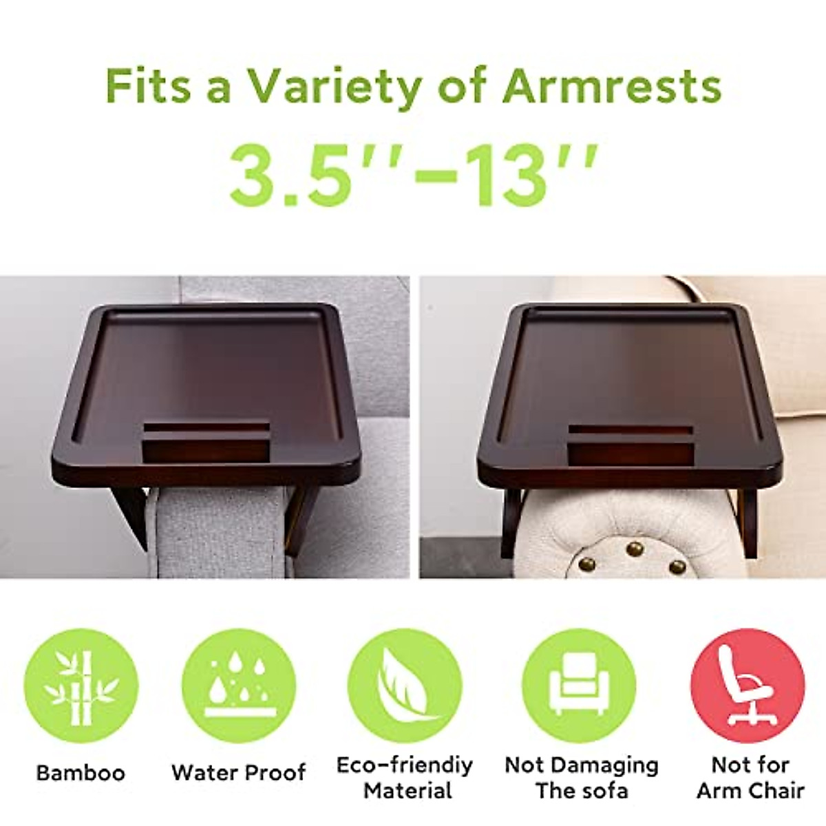 SINWANT Sofa Arm Tray Table Clip on Side Table, Couch Tray with 360° Rotating Phone Holder,Couch Arm Table Sofa Armrest Tray for Home,Living Room, Eating,Drinks,Snacks,Remote/Control