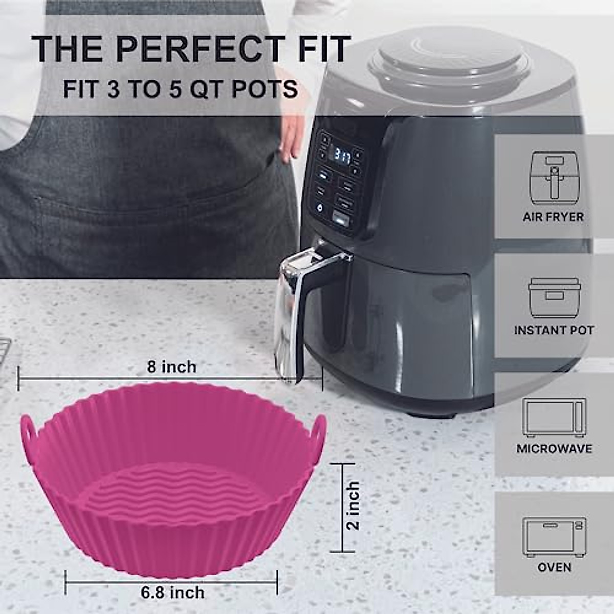 KH 3-Pack Air Fryer Liners for 3 to 5 QT, Silicone Air Fryer Liners, Airfryer Liners, Air Fryer Silicone Liners, Air Fryer Liner Reusable, Air Fryer Basket, Air Fryer Liners Silicone (Pink)