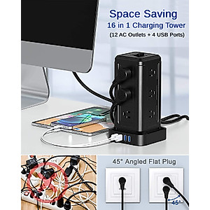 NVEESHOX Power Strip Surge Protector Tower with 12 Outlets 4 USB Ports, 10ft Long Extension Cord Multiple Outlets Charging Tower with Surge Protection, Overload Protection Fire Proof for Home Office