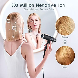 Slopehill Foldable Professional Ionic Hair Dryer, 2000W Portable Blow Dryer with Magnetic Diffuser Attachment for Curly Hair, 110,000 RPM Hair Dryer for Travel Salon, LCD Display/AUTO Clean