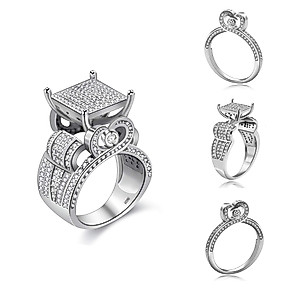 Uloveido Platinum Plated Hollow Stackable Rings Enhancers Wedding Engagement Heart Ring, 3Pcs Stacking Ring with Cubic Zirocnia for Women Anniversary Ring Gift (Size 8) Y451