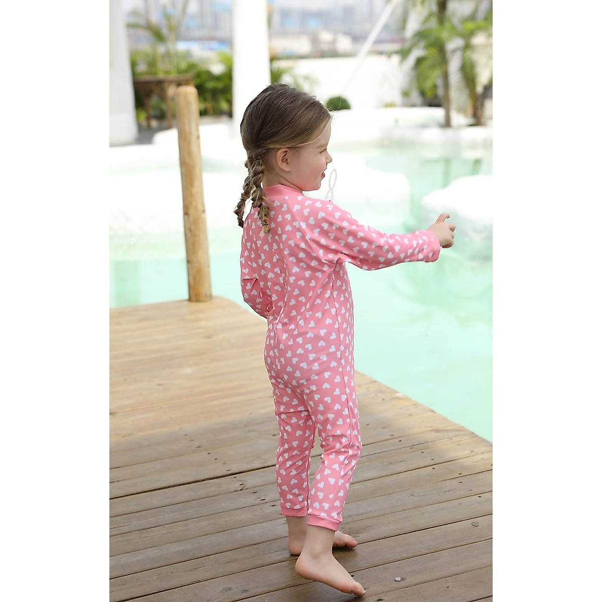 weVSwe Baby Toddler Sun Protection Rash Guard One Piece Pink Heart Girls Swimsuit Crotch Zipper for Easy Diaper Changes Newborn