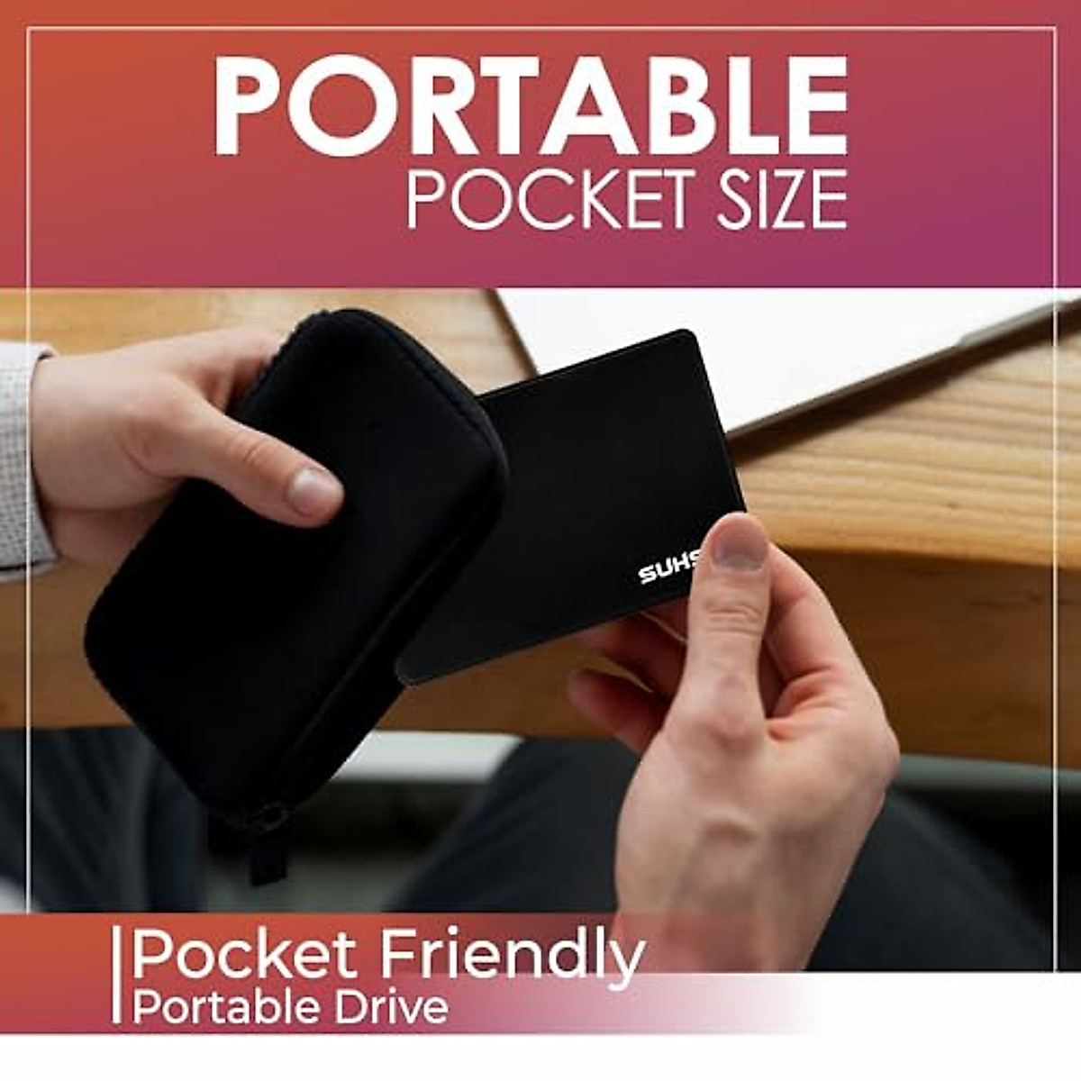 SUHSAI Portable 1TB External Hard Drive, HDD Backup Storage with USB 2.0 Fast Data Transfer, Ultra Slim & Light Hard Disk 2.5” Compatible with PC, Mac, Window, Laptop, and Desktop (White)