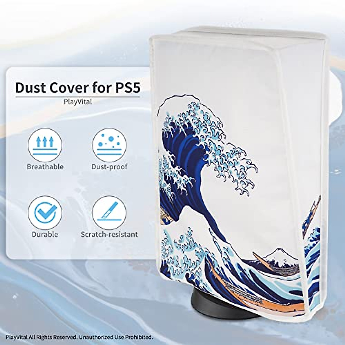 PlayVital Dust Cover for ps5, Soft Neat Lining Dust Guard for ps5 Console, Anti Scratch Waterproof Cover Sleeve for ps5 Console Digital Edition & Disc Edition - The Great Wave