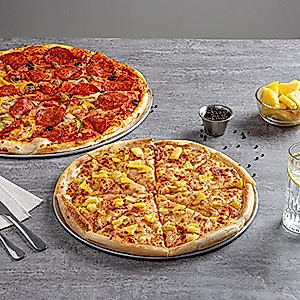 Restaurantware Met Lux 14 Inch Commercial Pizza Pan 1 Coupe Style Pizza Cooking Tray - Heavy-Duty 18-Gauge Aluminum Round Baking Tray Oven-Baking For Pizzas & More