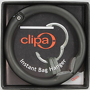 Clipa Bag Hanger - Matte Black PVD - The Ring That Opens Into a Hook and Hangs in Just 1/2" of Space, Holds 33 lbs., 3 yr. Warranty