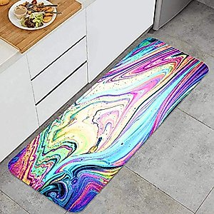 Non Slip Kitchen Mat Marble Art Fantastic Iridescent Colors Natural Throw Cushioned Carpet Floor Rugs Decor for Bath Living Room Office Front Door Sink