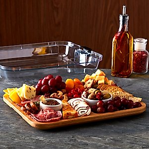 Farberware Build-a-Board Cutting Board with Compartments and Clear Locking Lid for Charcuterie, Snacks, and More-Make it. Take it. Enjoy it, 11x14 Inch, Bamboo