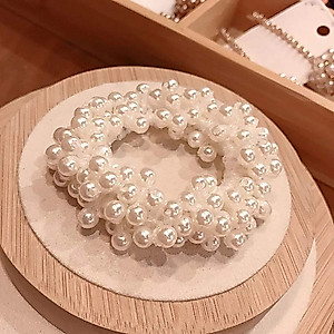 QULSE Pearl Hair Ties White Weave Hair Scrunchies Stretch Hair Rope Accessories for Women and Girls(white)