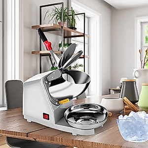 Yahpetes Electric Shaved Ice Machine 1Pcs Electric Dual Blades Ice Crusher Shaver Snow Cone Maker Machine 187lbs/hr for Home and Commercial Use (Sliver)