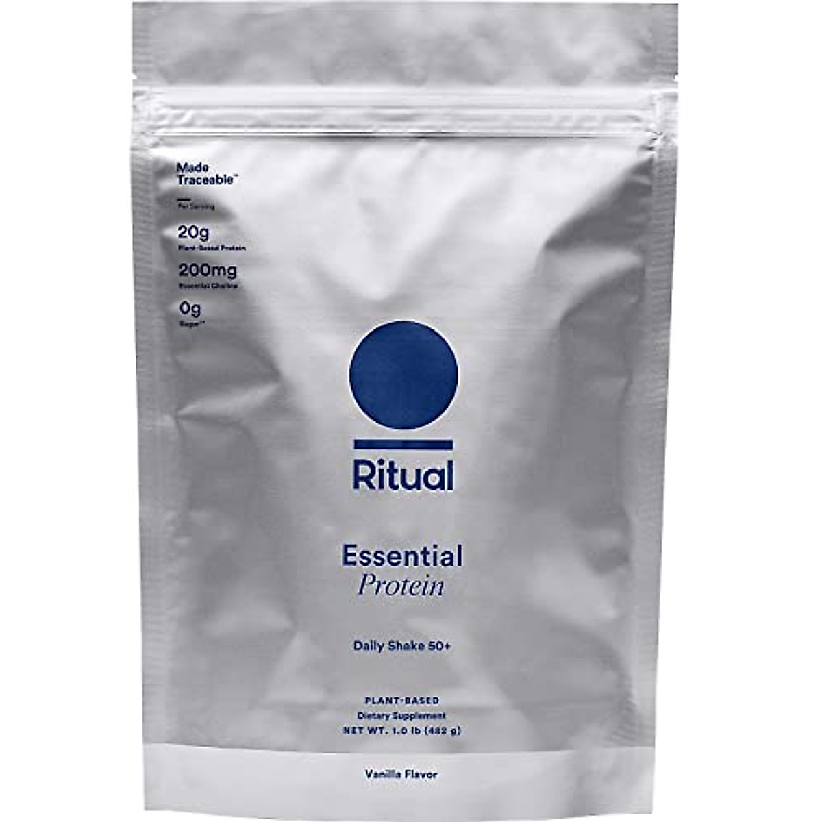 Ritual 50 and Over Vegan Plant Based Protein Powder with BCAA: 20g Organic Pea Protein from Regenerative Farms in USA, Hand-Crafted Vanilla, 3rd Party Tested, Gluten-Free, Dairy-Free, Non-GMO, 1 Lbs