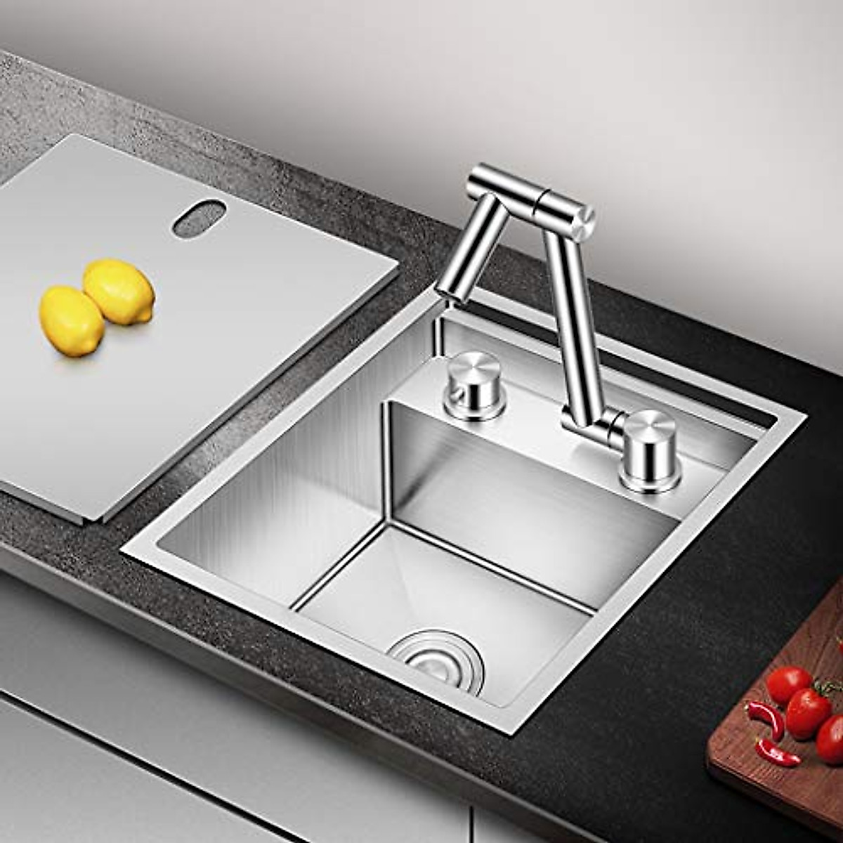 LiLiNaShop Drop-in Kitchen Sink,17-Inch Undermount Workstation Invisible Sink,18 Gauge Stainless Steel Single Groove Suit with Foldable Faucet,for Kitchen,Bar,Travel Trailer