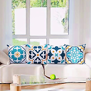 JYVNCZ Set of 4 Outdoor Throw Pillow Covers 18x18 Inchs Fall Decorative Patio Cushions for Outdoor Furniture Boho Decor Pillow Covers for Couch Hammock