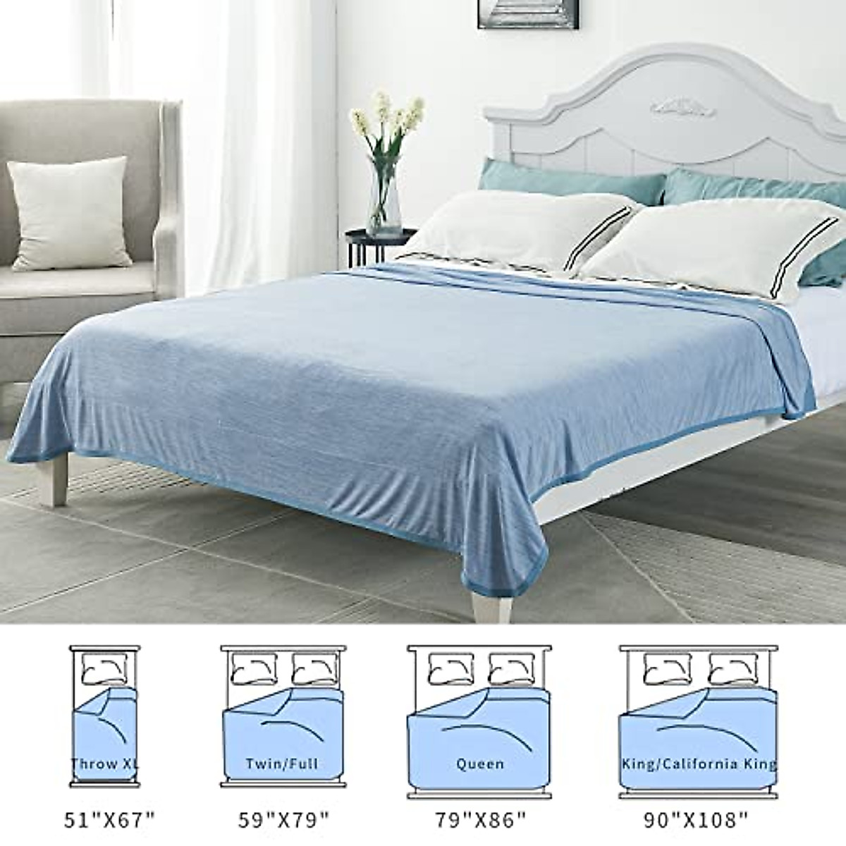 MH MYLUNE HOME Cooling Blanket for Hot Sleepers, Lightweight Thin Summer Blanket for Hot Flashes Night Sweates Sleeping,Arc-chill Cold Throw Blanket for Bed/Sofa,King Size, Blue